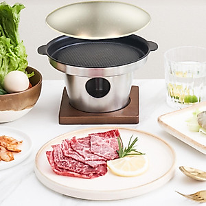 RSBFER Mini Barbecue Grill, Japanese Alcohol Stove Portable Smokeless Tabletop BBQ Grill with Wooden Base for Home, Camping