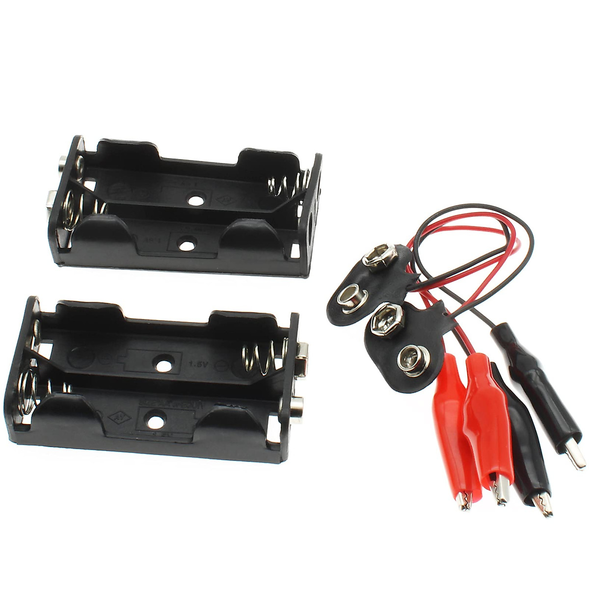 LBTODH 2Sets 2X 1.5V Battery Holder with T Type Wired Battery Alligator Clip Standard Snap Connector kit 3V Thicken Plastic Battery Case