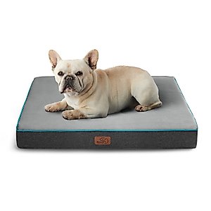 Bedsure Memory Foam Dog Bed for Small Dogs - Orthopedic Waterproof Pet Mat for Crate with Removable Washable Cover and Nonskid Bottom - Water-Resistant Plush Flannel Fleece Top Pet Bed, Grey