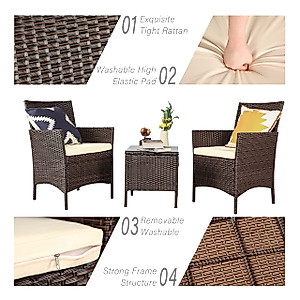 PAOLFOX 3 Pieces Patio Furniture Sets,Wicker Patio Set,PE Rattan Patio Furniture,Patio Bistro Sets,Porch Furniture,Outdoor Conversation Sets,Wicker Patio Chairs,Balcony Furniture Set