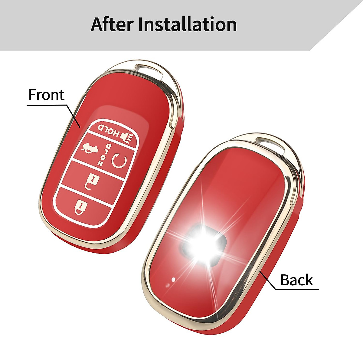 QBUC for Honda Key Fob Cover, Soft TPU Car Key Case Protector with Leather Keychain Compatible with Honda Accord Civic HRV CRV Pilot Smart Remote Key