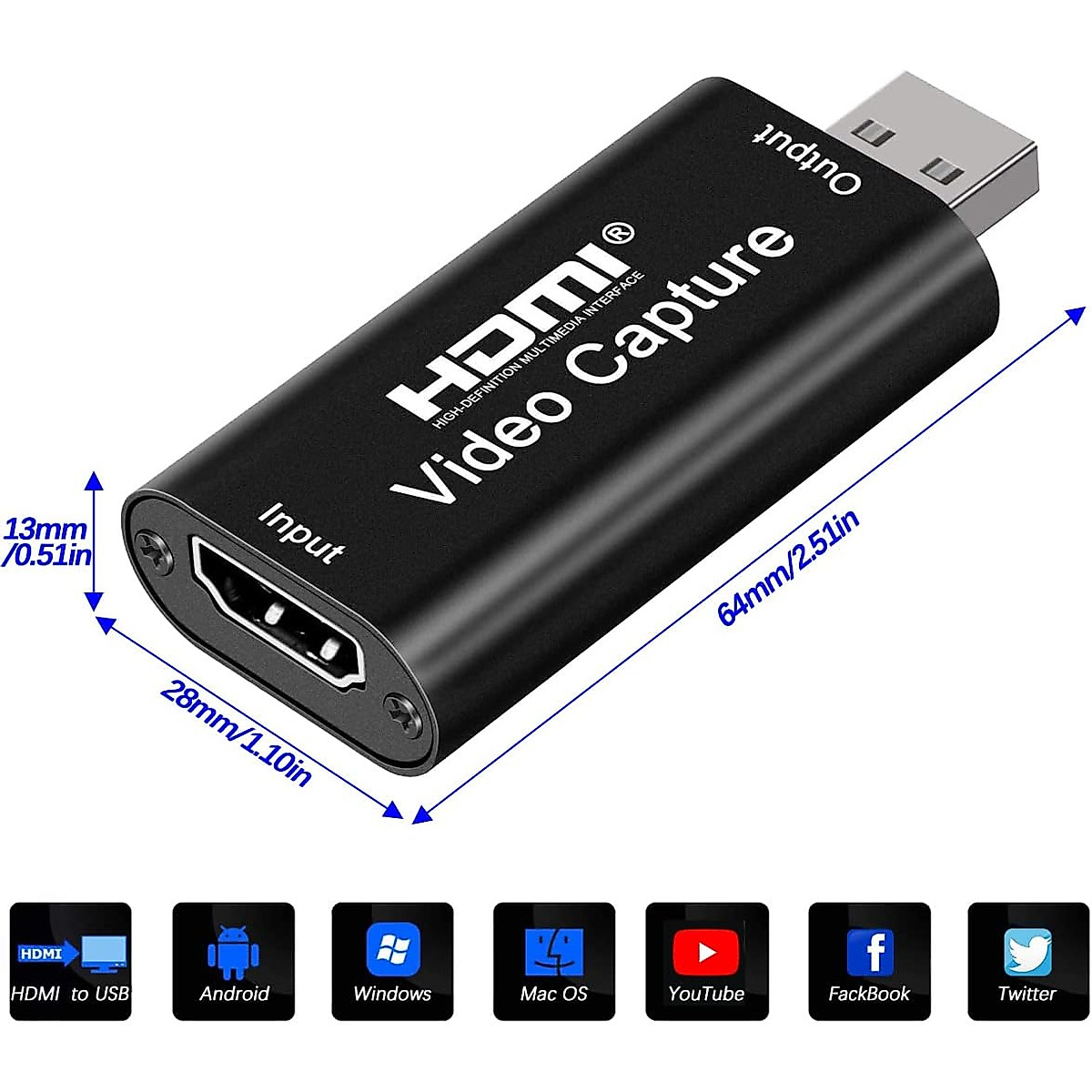 4K HDMI Video Capture Card, Cam Link Card Game Audio Capture Card Upgraded Capture Adapter HDMI to USB 2.0 Record Capture Device for Streaming, Live Broadcasting, Gaming, Teaching, Video Conference