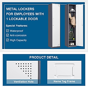 PEUKC Metal Storage Locker, 71" Tall Locker Storage Cabinet for Employees, Steel Storage Cabinet Locker with Lock and Keys for School, Gym, Home, Office Staff(1 Door-Grey)