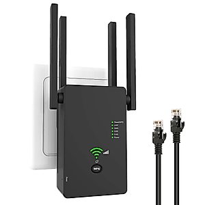 WiFi Repeater Wireless Signal Booster, Covers Up to 2640 Sq.ft and 25 Devices, AC1200 Dual Band WiFi Range Extender & Signal Booster