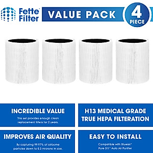 Fette Filter - 311 Air Purifier Replacement Filters, Compatible with Blueair Pure 311 High-efficiency 2-in-1 Filtration Systems, Particle Filter + Carbon Filter (Pack of 4)