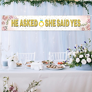 Helewilk He Asked She Said Yes Banner/Large Wedding Engagement Party Decoration Banner/Bridal Shower Yard Sign Backdrop Decor/Wedding Party Supplies Ideas and Gifts