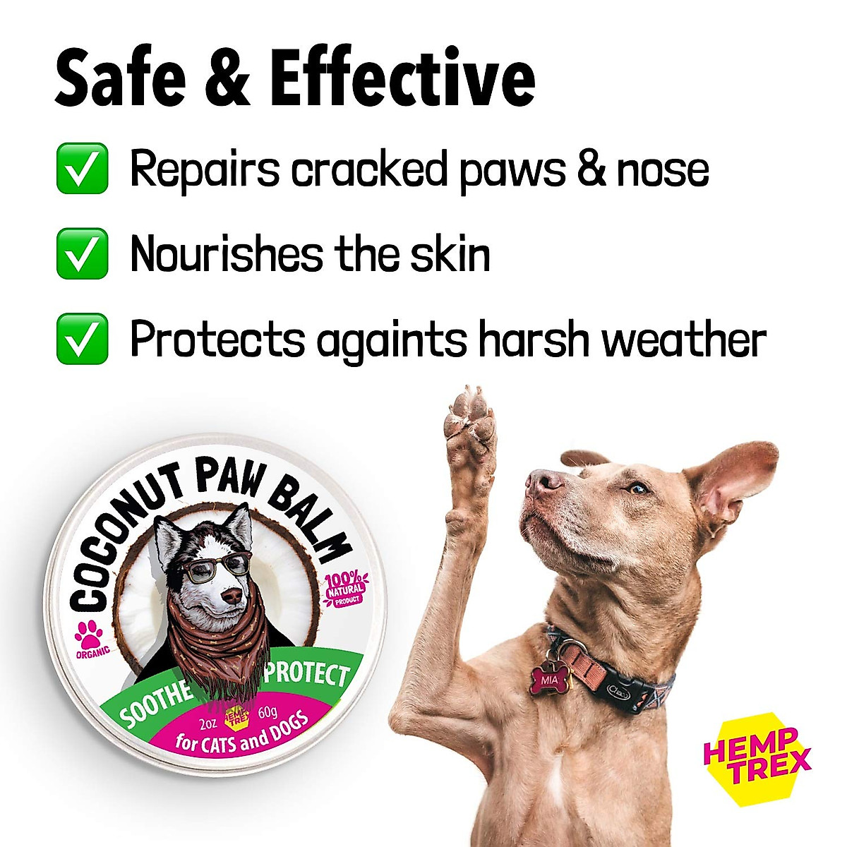 Dog Paw Balm Soother & Moisturizer 2 oz with Natural Shea Butter Coconut Oil Beeswax Heals and Repairs Cracked Dog Paws Snout & Elbows Snow & Dry Weather Protection Ointment Safe Invisible Barrier
