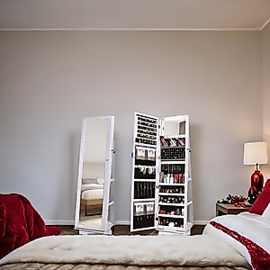 SDHYL 360° Rotating Full-Length Mirror Jewelry Cabinet - Standing Mirror with Jewelry Storage, Makeup Organizer & Lock, 63"x15", Perfect for Girls, Women, and Home Decor