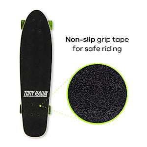 Tony Hawk 31" Complete Cruiser Skateboard, 9-ply Maple Deck Skateboard for Cruising, Carving, Tricks and Downhill, Slime Hawk