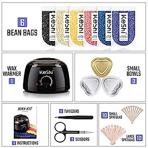 Brazilian Waxing Kit, KeShi Wax Warmer for Painless Hair Removal with 5 Bags Hard Wax Beans for Full Body, Legs, Face, Eyebrows, Bikini Wax for Women Men
