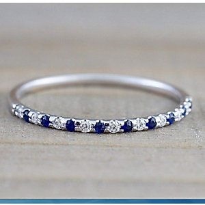 Yaya Women's 2mm 925Silver Blue Sapphire and White CZ Wedding Band Cubic Zirconia Half Eternity Stackable Engagement Anniversary Birthstone Ring Size 6 7 8 9 10 (8 US Code)