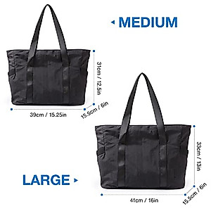 BAGSMART Women Tote Bag, Large Shoulder Bag, Top Handle Handbag with Yoga Mat Buckle for Gym, Work, college,school supplies, Black