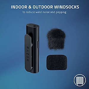 Razer Seiren BT: Bluetooth Microphone for Mobile Streaming (Android, iPhone/iOS) - Clip-On Design - Wireless Lavalier Lapel Omnidirectional Mic - 2 Wind Socks - 3.5MM Port - Great for Vlogging