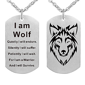 Fashion Wolf Pendant Necklace I am Wolf Fans Gift Dog Tag Jewelry Keychain
