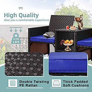 JAMFLY Outdoor Loveseat, Patio Furniture Set with Built-in Coffee Table, Patio Loveseat with Cushion, All-Weather Wicker Conversation Set Rattan Sofa for Garden Lawn Backyard