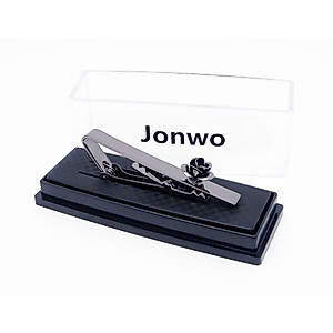 Jonwo Rose Flower Men's Tie Clip With Presentation Box Tie Bar for Gentleman Regular Necktie Tie Clip for Daily Business Anniversary Wedding Occasions (Gunmetal Rose Tie Clip)