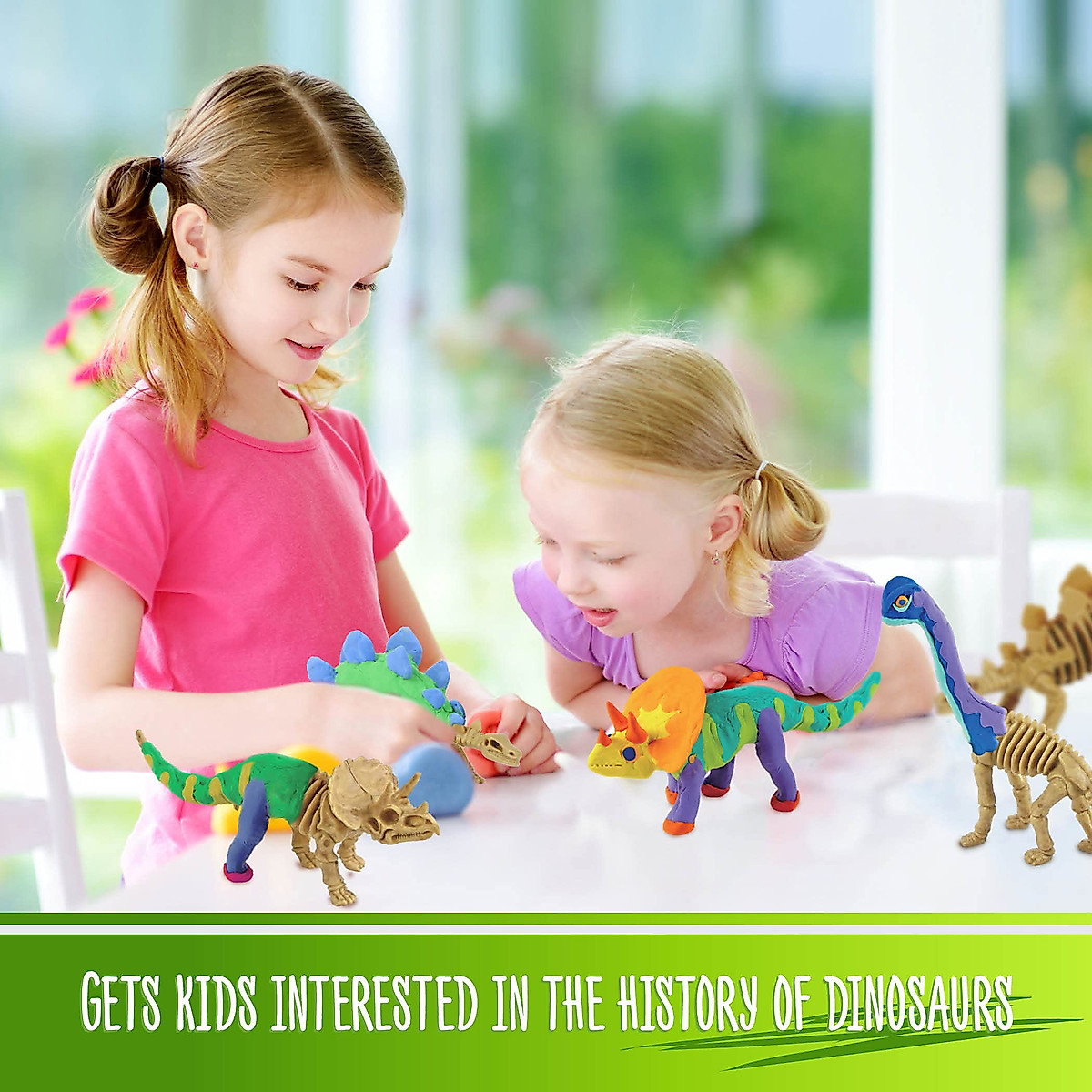 Dino Models, Clay Craft Kit - Dinosaur Arts and Crafts for Kids - Dinosaur Easter Gifts for Boys & Girls - Build 4 Dinos with Air Dry Magic Modeling Clay Model Set Ages 3, 4, 5, 7, 8+ Boy or Girl