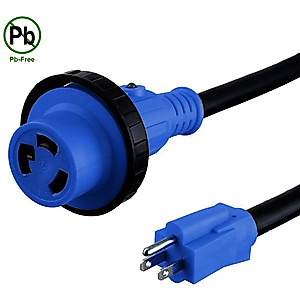 Miady 15A Male to 30A Female Locking Connector RV Adapter Cord 12" Camper Dogbone Adapter with LED Power Indicator (STW 10/3 Cord)