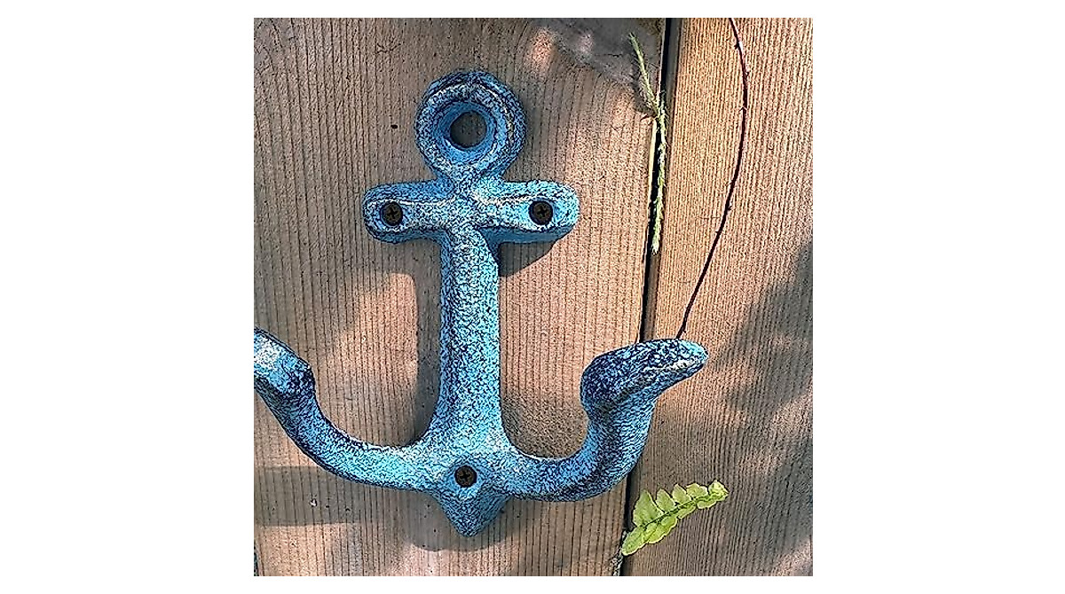 Nautical Anchor Cast Iron Wall Hooks - Blue Rustic Decor