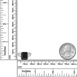 Gem Stone King 7.30 Cttw Black Onyx 3-Stone Ring For Women In 925 Sterling Silver | Emerald Cut 12X10MM | Trillion 5X5MM | Gemstone December Birthstone | Available in Size 5,6,7,8,9