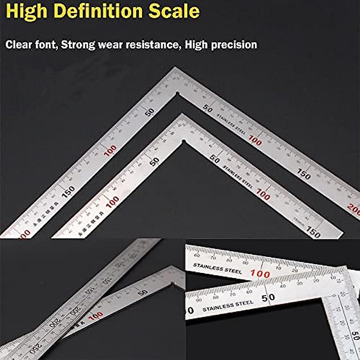 Utoolmart Right Angle Ruler, 150×300mm Stainless Steel L Shape Ruler, 90 Degree Square Tool, Framing Tools for Carpenters
