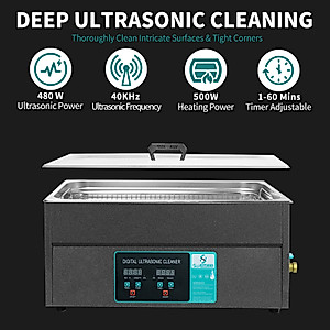 SupRUCCI Ultrasonic Cleaner 20L 480w High Power Ultrasonic Parts Cleaner with Heater Timer for Cleaning 3D Printed, Parts, Carburetor, Circuit Board, Jewelry, Safely Removes Oil and Rust.