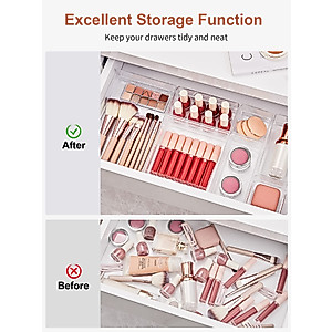 SMARTAKE 7-Piece Drawer Organizer with Non-Slip Silicone Pads, 4-Size Desk Drawer Organizer Trays Storage Tray for Makeup, Jewelries, Utensils in Bedroom Dresser, Office and Kitchen (Clear)