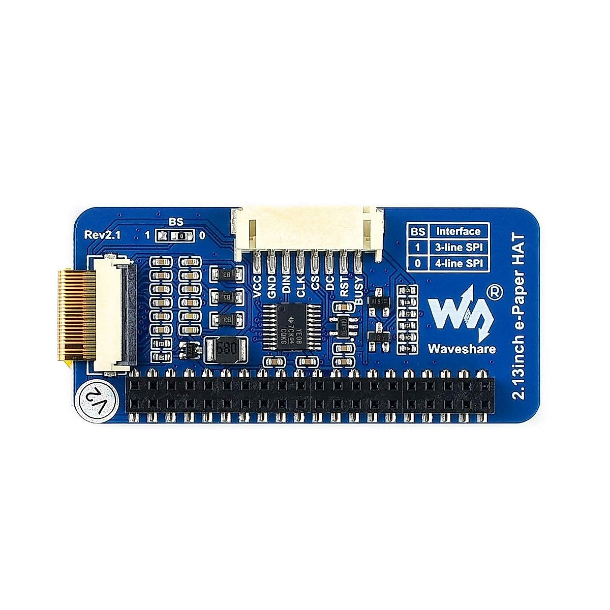 waveshare TOP1 2.13inch e-Paper Display HAT for Raspberry Pi Black/White Electronic Ink Display Screen 250x122 Resolution Supports Partial Refresh 3.3V/5V