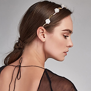 OIIKI 2Pcs Rose Hairband for Women, Metal Gold White Red Flower Floral Headbands, Pearl Hair Band Headpiece Hair Jewelry Accessories for Girls Bride Christmas Valentine Wedding Engagement Birthday