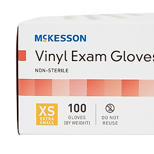 McKesson Vinyl Exam Gloves - Disposable, Powder-Free, Latex-Free - Clear Medical Gloves for Healthcare, Cleaning, Prep - XS, 100 Count, 1 Box