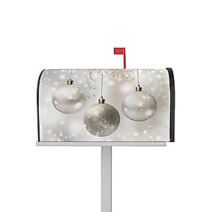 AMZRicher Christmas Balls Mailbox Covers Magnetic Large Size, Gradual Silver White Star Snowflake Post Box Cover Mail Wrap Outdoor Garden Yard Decoration 21x25.5