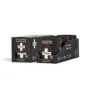 STRAP Black Bamboo Hypoallergenic Body Tape | Sports Tape, Athletic Tape, Kinesiology Tape, Shape Tape | Tape for Sensitive Skin, Non Toxic, Latex Free | 3x16.5ft Rolls