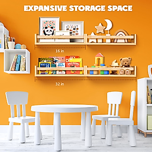 Woodever Nursery Book Shelves Set of 4, 16 Inches Kids Bookshelf, Book Shelf for Kids Room, Floating Shelves for Wall Nursery, Book Storage for Kids, for Bedroom and Palyroom Decor.