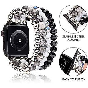 CAGOS Glitter Beaded Compatible with Apple Watch 40mm 41mm Series 8 SE/7/6/5/4 Bands, 38mm iWatch Series 3/2/1 Bracelets, iPhone Watch Band for Women (Grey/Black, 41mm/40mm/38mm)