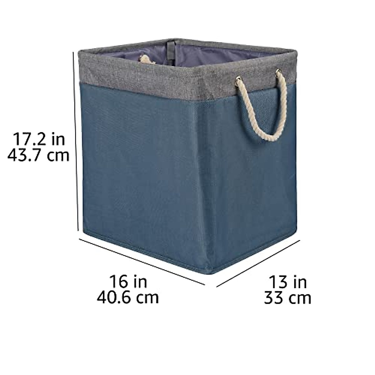 Amazon Basics Foldable Rectangular Fabric Laundry Hamper with Detachable Brackets, Large, Still Water Blue
