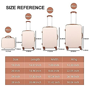RELASIA Luggages Sets 4 Piece Set Suitcase Set with Spinner Wheels Lightweight Suitcases ABS Durable Travel Luggage Combination Lock - Brown (15/20/24/28)