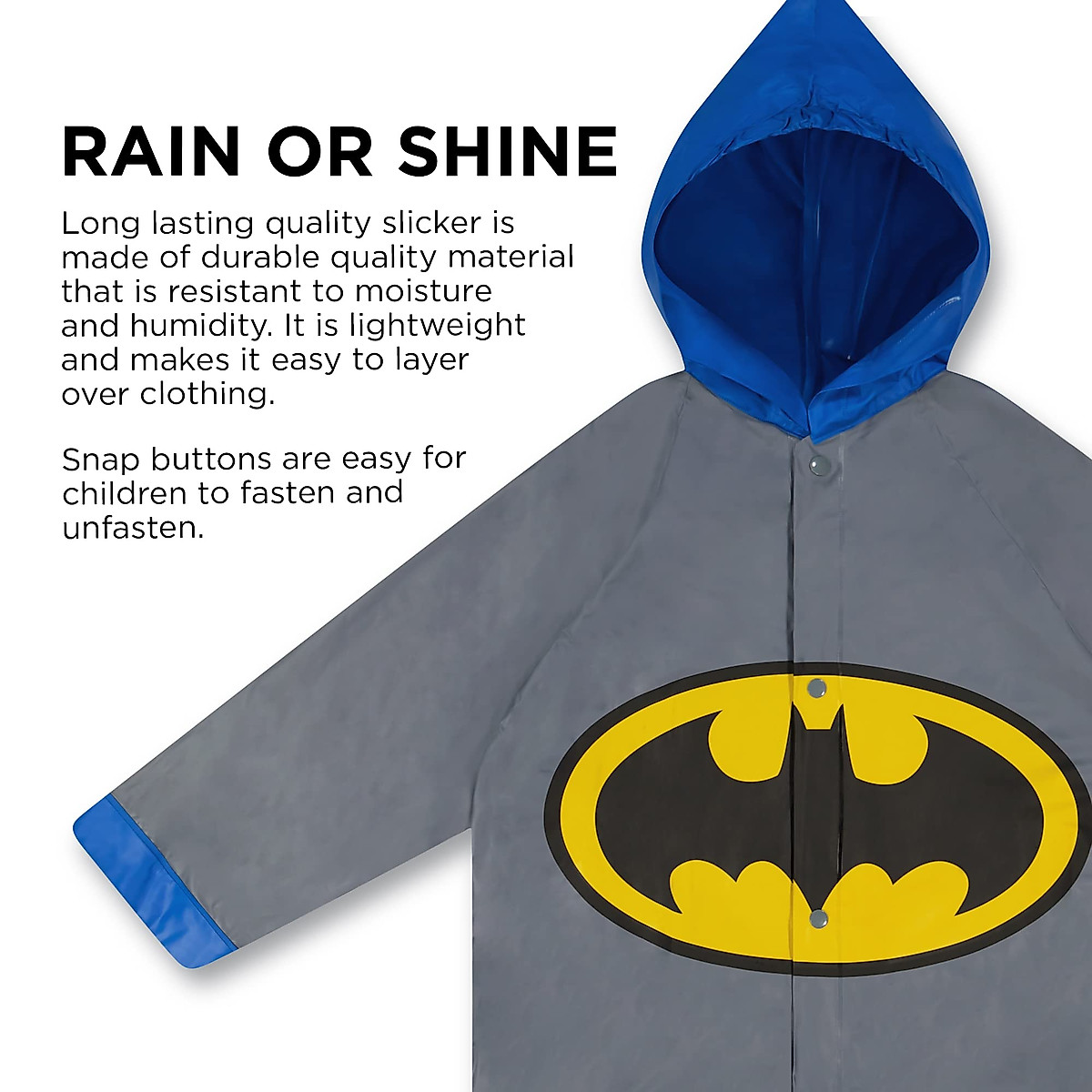 DC Comics Boys Umbrella And Poncho Raincoat Set, Batman Boys Rain Wear For Toddler Ages 2-4 Or Kids Ages 4-7