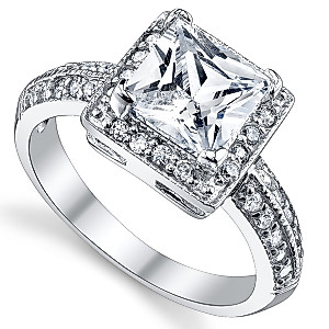 2 Carat Princess Cut Cubic Zirconia Sterling Silver 925 Wedding Engagement Ring Size 8