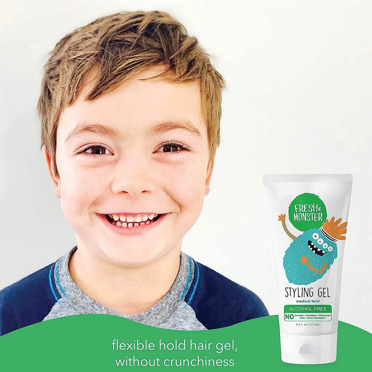 Fresh Monster Kids Hair Styling Gel, Medium Hold Alcohol-Free, Natural Hair Gel for Kids & Toddlers (6oz.)