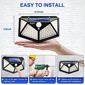 Solar Outdoor Lights 6 Packs, Motion Sensor Solar Powered Lights IP65 Waterproof, 100LED/3 Modes/270° Lighting Angle, Wall Security Lights for Fence Yard Garden Patio Front Door