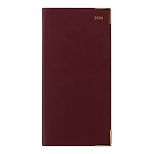 Letts of London Classic Weekly/Monthly Planner, 12 Months, January to December, 2024, Gold Corners, Vertical, Slim Size, 6.625" x 3.25", Burgundy (C32SUBY-24)
