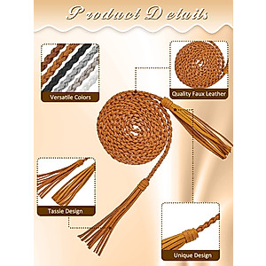 Geyoga 6 Pieces Women's Waist Belt Braided Woven Tassels Chain Belt PU Leather Rope Belt Skinny Tie Belt Boho Fringe Belt for Skirt Dress