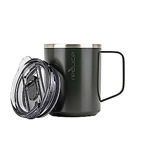 REDUCE 14 oz Insulated Coffee Mug with Handle and Flo-Motion Lid - Perfect Travel Mug with Handle for Hot Coffee and Tea - Single-Serve Friendly, Dishwasher Safe, BPA Free - Stone