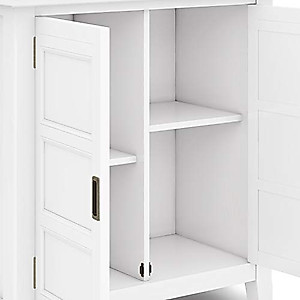 SIMPLIHOME Burlington SOLID WOOD 30 inch Wide Transitional Low Storage Cabinet in White for the Living Room, Entryway and Family Room