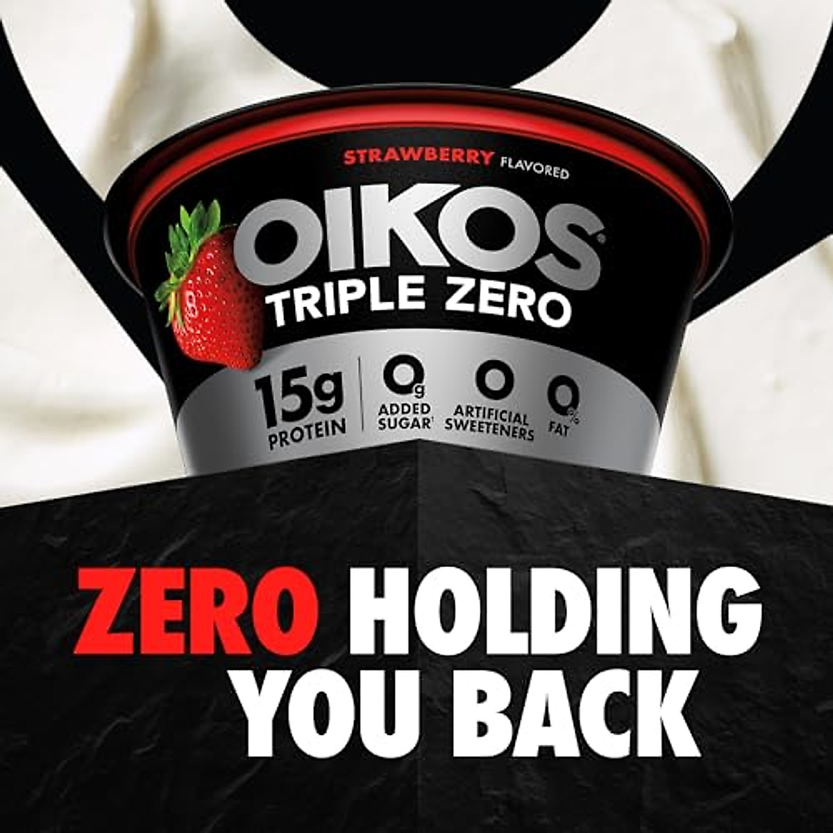 Oikos Triple Zero Strawberry Nonfat Greek Yogurt Pack, 0% Fat, Sugar Free and 0 Artificial Sweeteners, Just Delicious High Protein Yogurt, 4 Ct, 5.3 OZ Cups