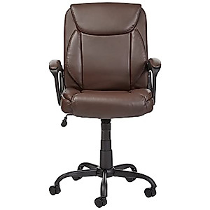 Amazon Basics Classic Puresoft PU Padded Mid-Back Office Computer Desk Chair with Armrest - Brown, 25.75"D x 24.25"W x 42.25"H
