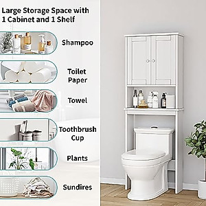 Shintenchi Over The Toilet Storage Cabinet, Bathroom Shelf Organizer with Anti-Tip Device Small Freestanding Space Saver with Adjustable Shelf，White