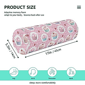 Vnurnrn Cupcakes Cherry Neck Support Pillow Round Neck Roll Bolster Cylinder Pillow Cervical Pillows Travel Pillow for Leg Knee Back Head Support for Adults Bedroom Camp Work