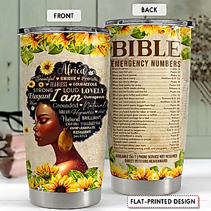 SANDJEST Christian Gift for Women Bible Tumbler 20oz Stainless Steel Insulated Tumblers Coffee Travel Mug Cup for Black Woman Religious Gifts for Birthday Christmas