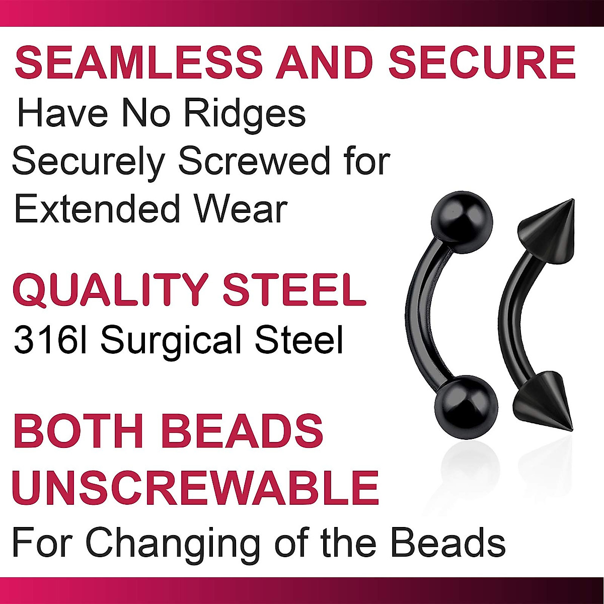 bodyjewellery Cartilage Earring Eyebrow Piercing Spike Lip Rings Balls 16g Curved Barbell Surgical Steel Conch Rook Labret 1/4 6mm Black